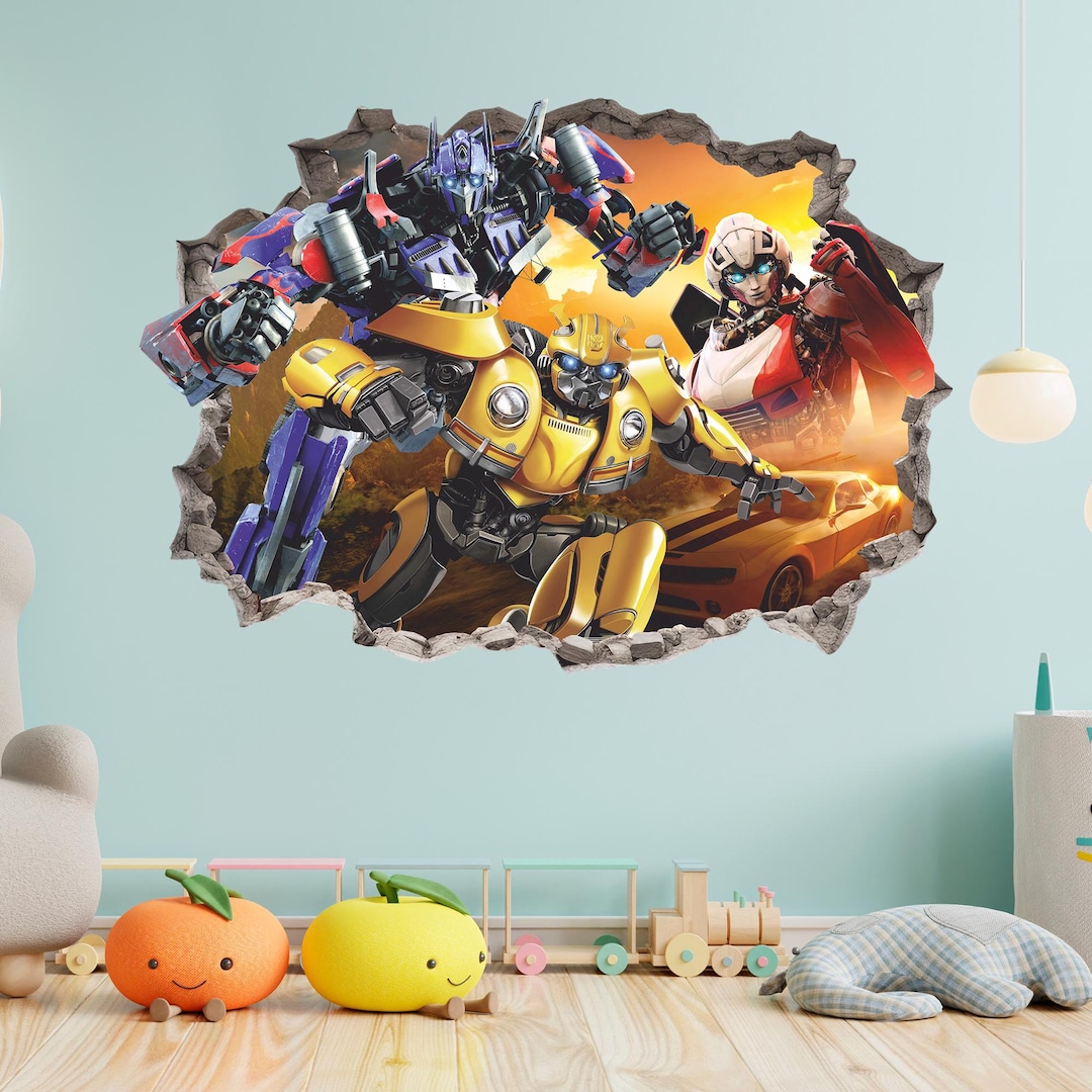 Transformer Wall Sticker, Machine Wall Decal, Peel and Stick, Robot ...