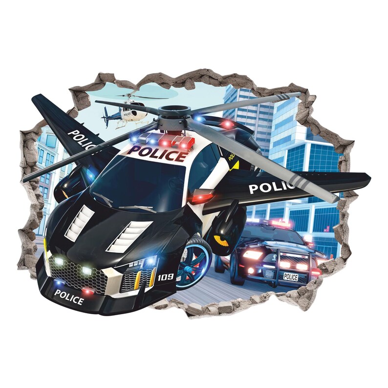 Police Wall Sticker, Police Cars Wall Decal, Chase, Peel and Stick ...