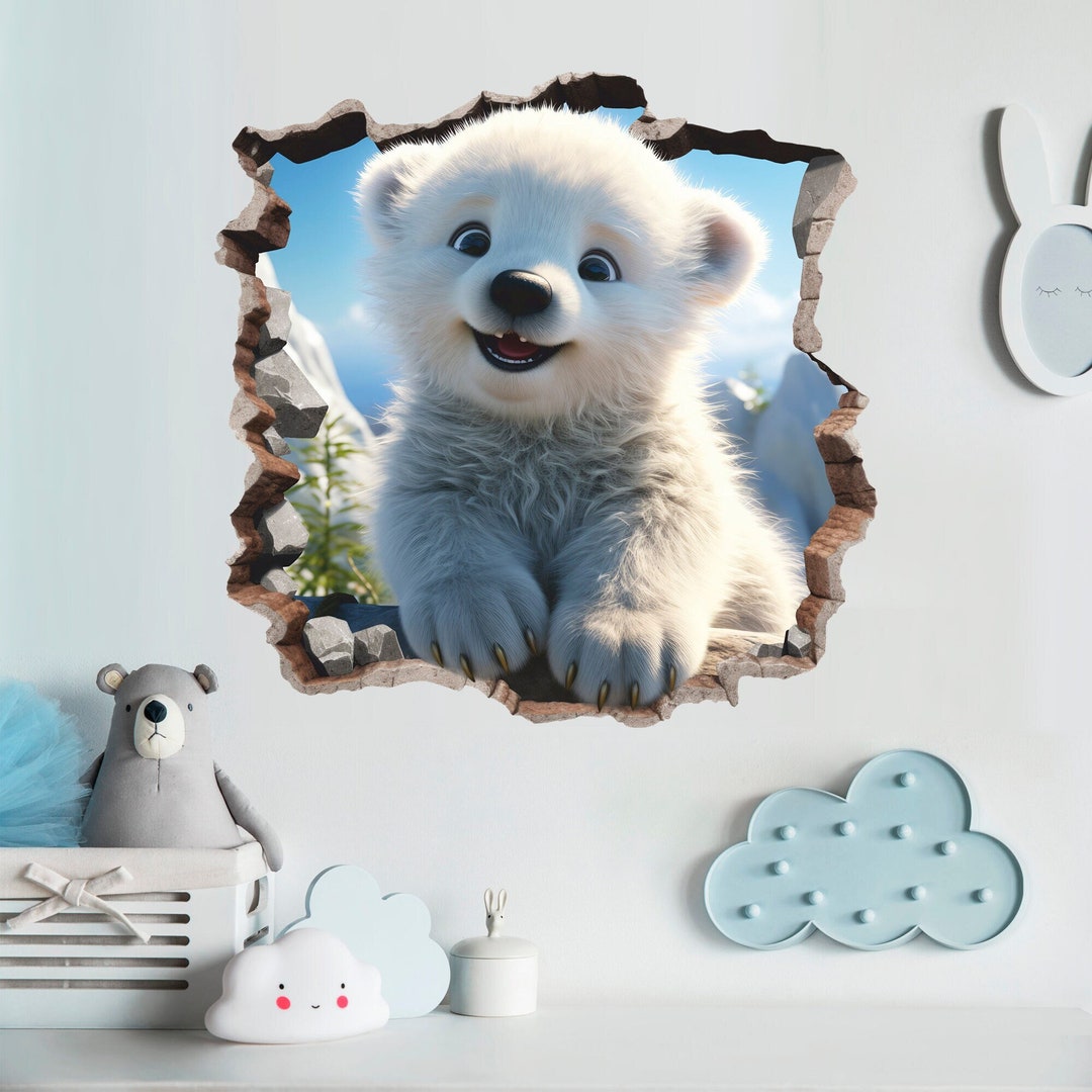 Polar Bear Wall Sticker, Little Bear Wall Decal, Peel and Stick, Wall ...