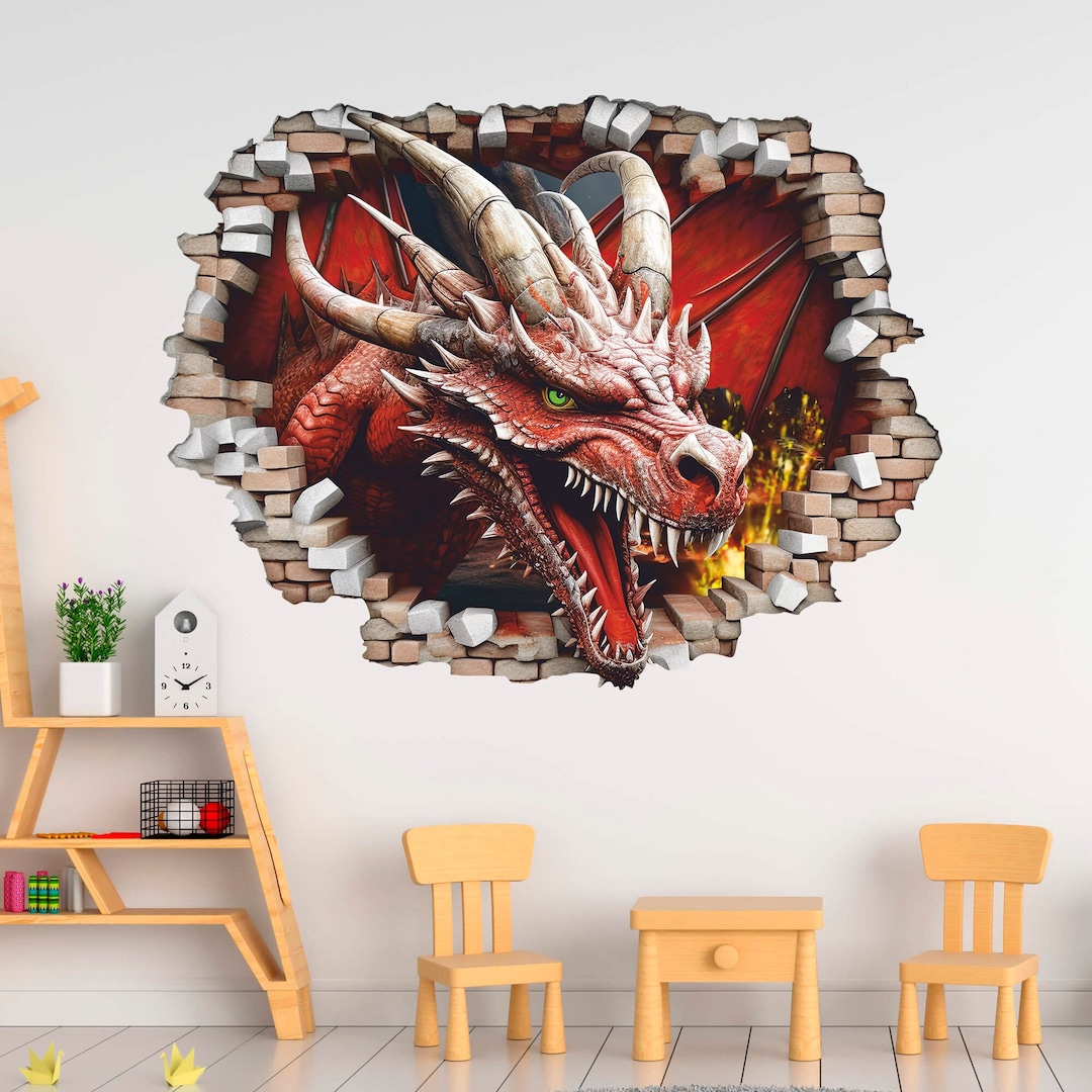 Dragon Wall Sticker, Monster Decal, Peel and Stick, Wall Tattoo, Decor ...