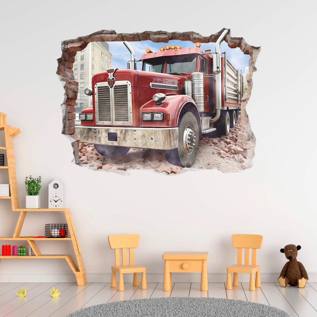 Truck Wall Sticker, Big Truck Wall Decal, Transport, Peel and Stick ...