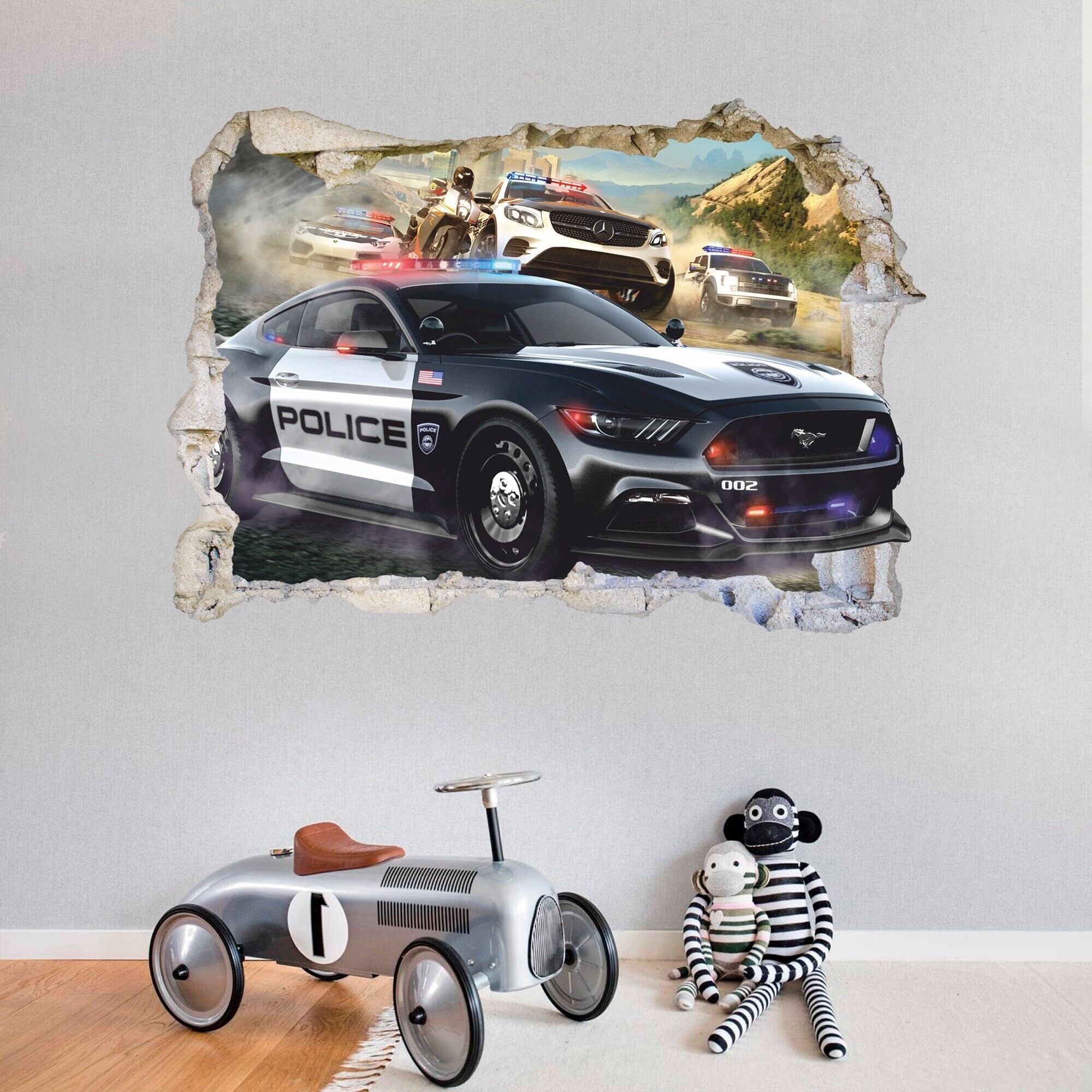 Police Wall Sticker, Police Cars Wall Decal, Chase, Peel and Stick ...