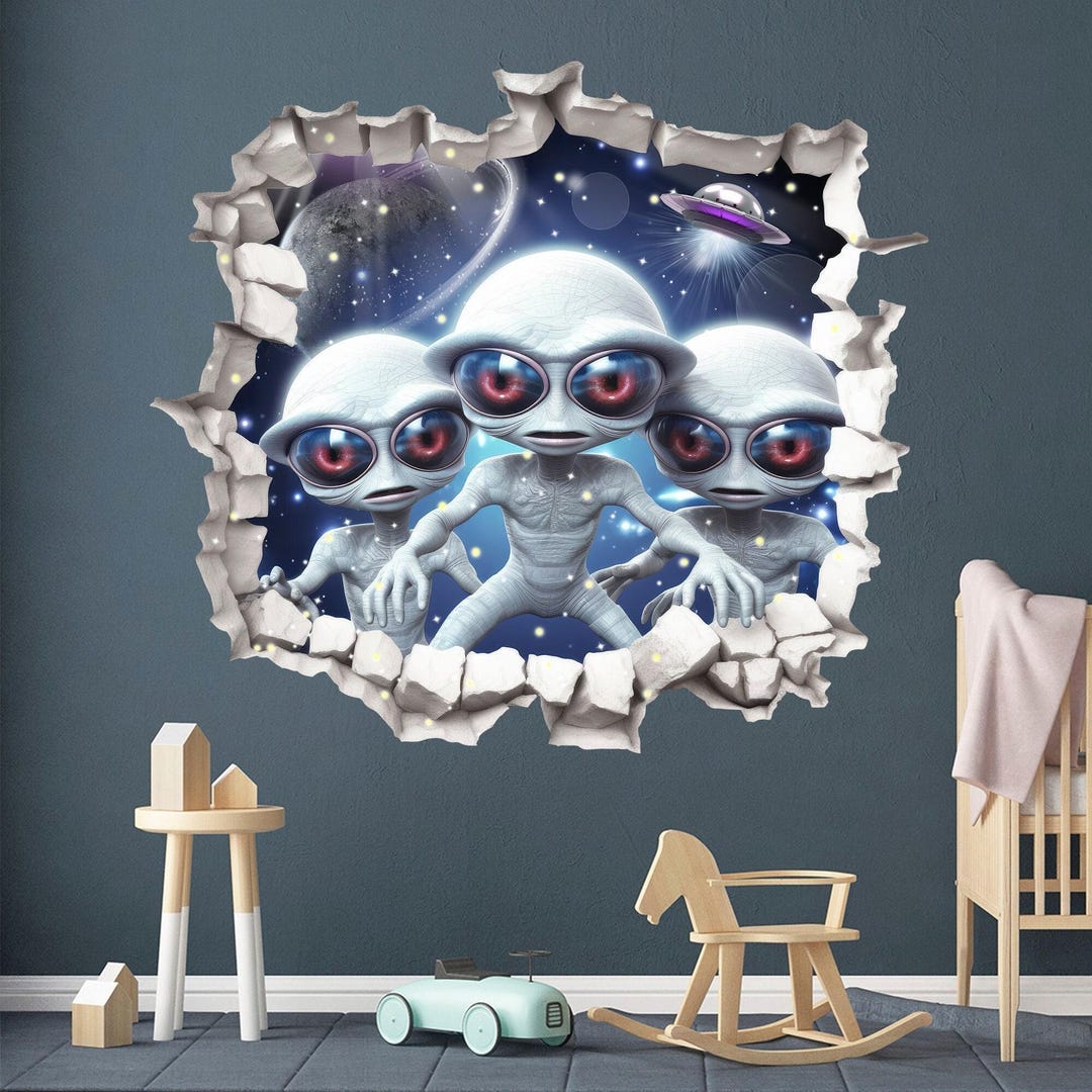 Aliens Wall Sticker, Space Wall Decal, Peel and Stick, Wall Tattoo ...