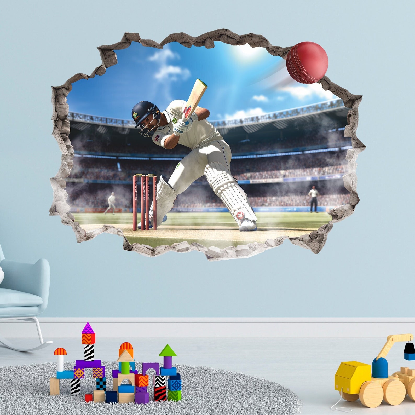Cricket Wall Sticker, Cricket Field Wall Decal, Cricket Player, Peel ...