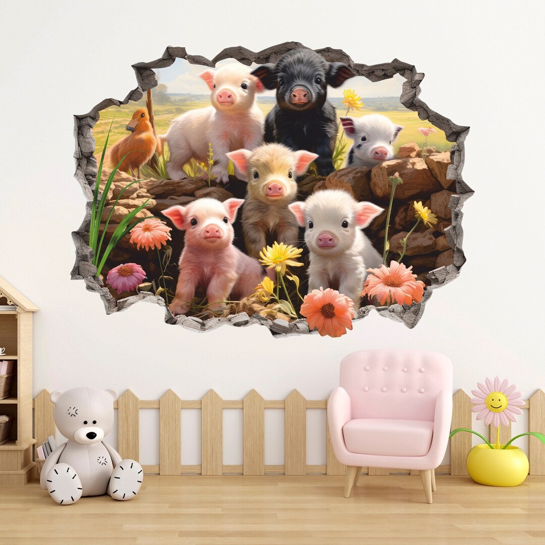 Pigs Wall Sticker, Little Pigs Wall Decal, Peel and Stick, Wall Tattoo ...