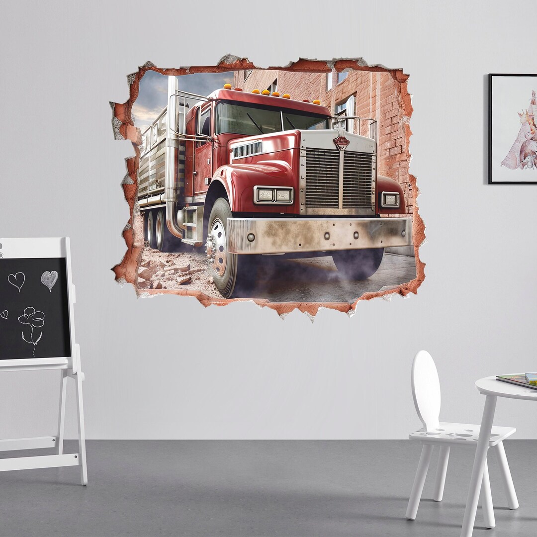 Truck Wall Sticker, Big Truck Wall Decal, Transport, Peel and Stick ...