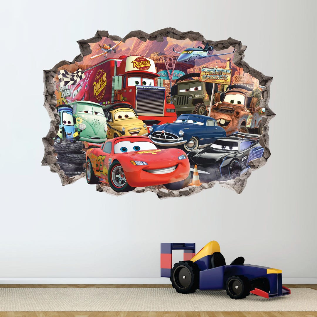Cartoon Wall Sticker, Race Wall Decal, Peel and Stick, Car, Road, Wall ...