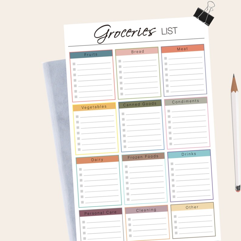 Grocery List Printable Template, Grocery Planner, Food Shopping List ...