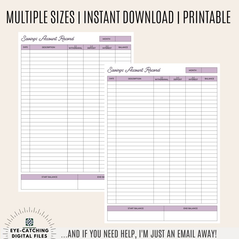 LARGER Bank Balance Sheet Printable, Savings Account Sheet Printable ...