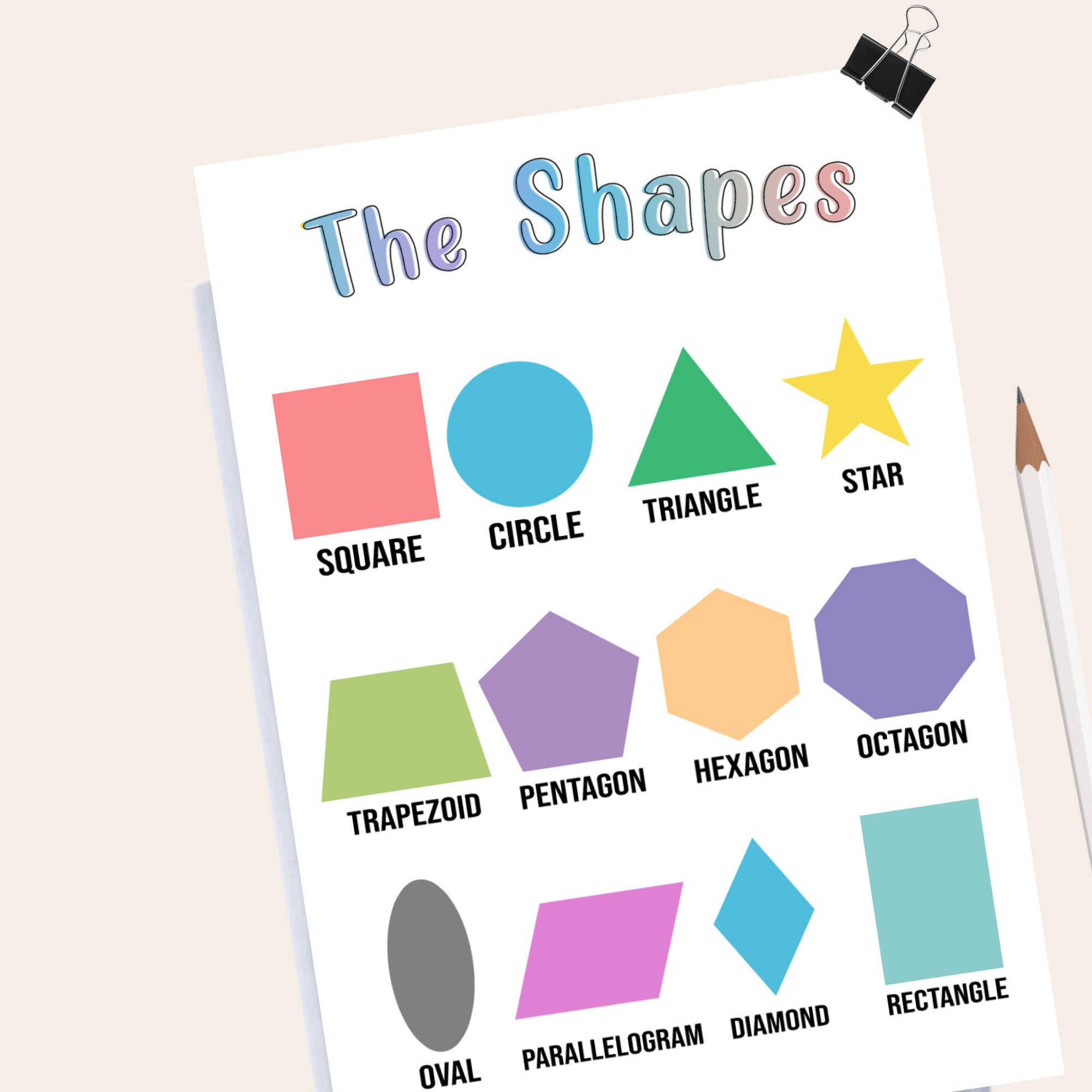Education Learning Posters for Kids the Shapes Montessori Printable A4 ...