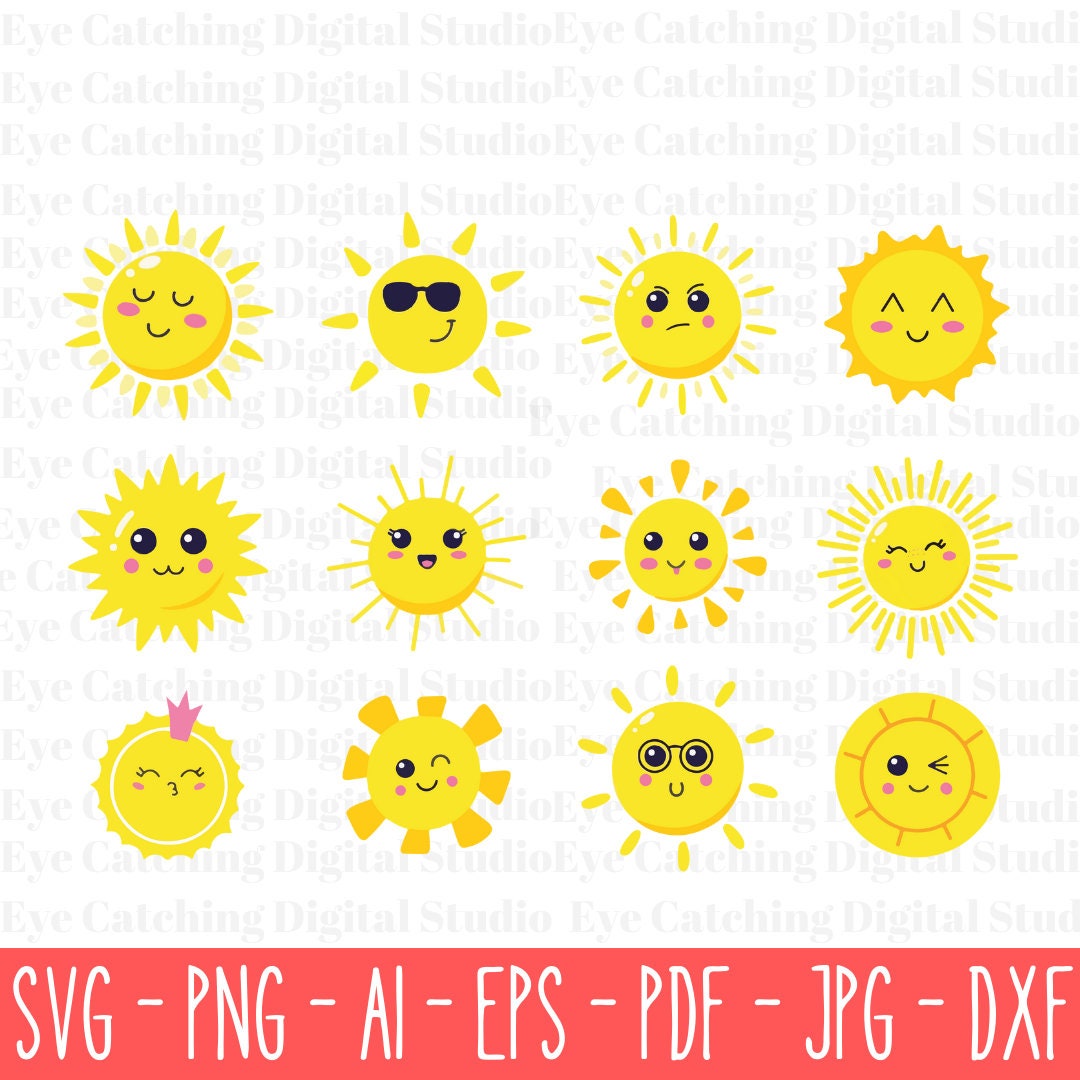 Super Cute Sun Svg, Happy Cute Sun Clipart Svg, Cute Sun Faces Clipart ...