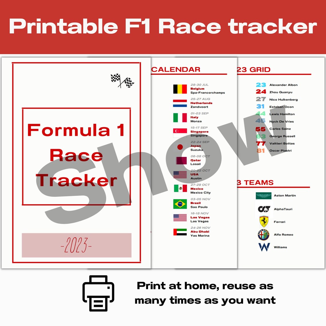 Formula 1 Race Tracker With Every Race Sprint Calendar / Formula 1 ...