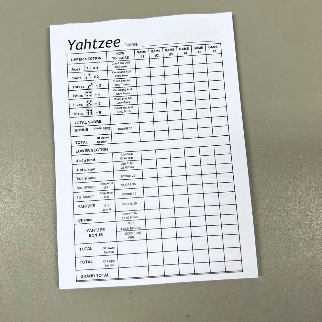 Yahtzee Score Sheets Printable