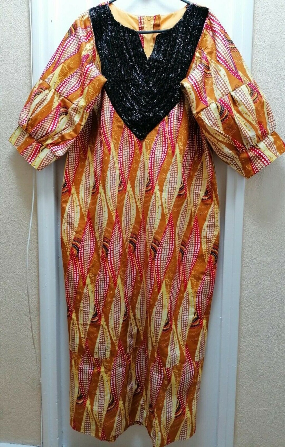 African Ladies Original Woodin/ankara Material. Long Gown Beaded ...