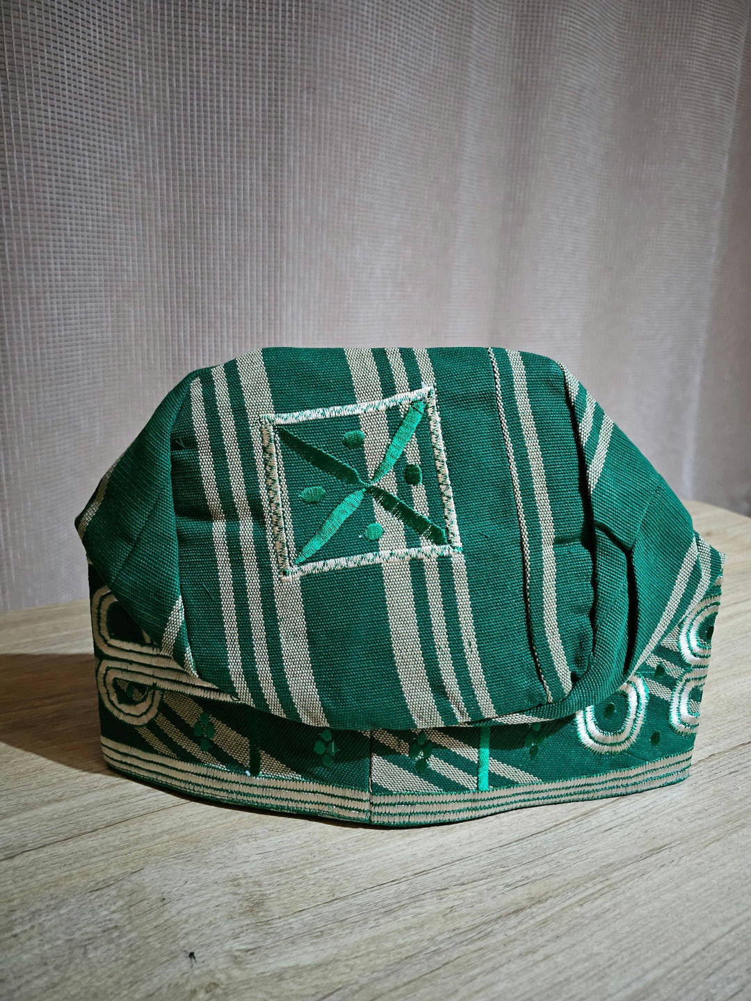 New Nigeria Green Aso Oke With Embroidery Men’s Cap/fila - Etsy