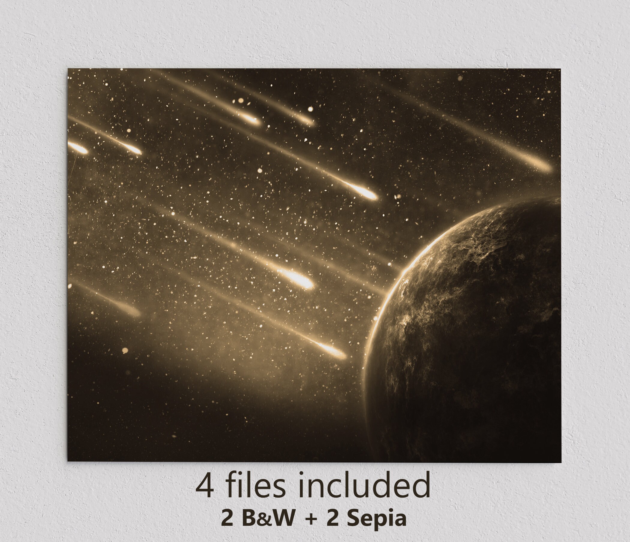 Meteorites Black and White/sepia Poster, Meteorites, Universe Print ...