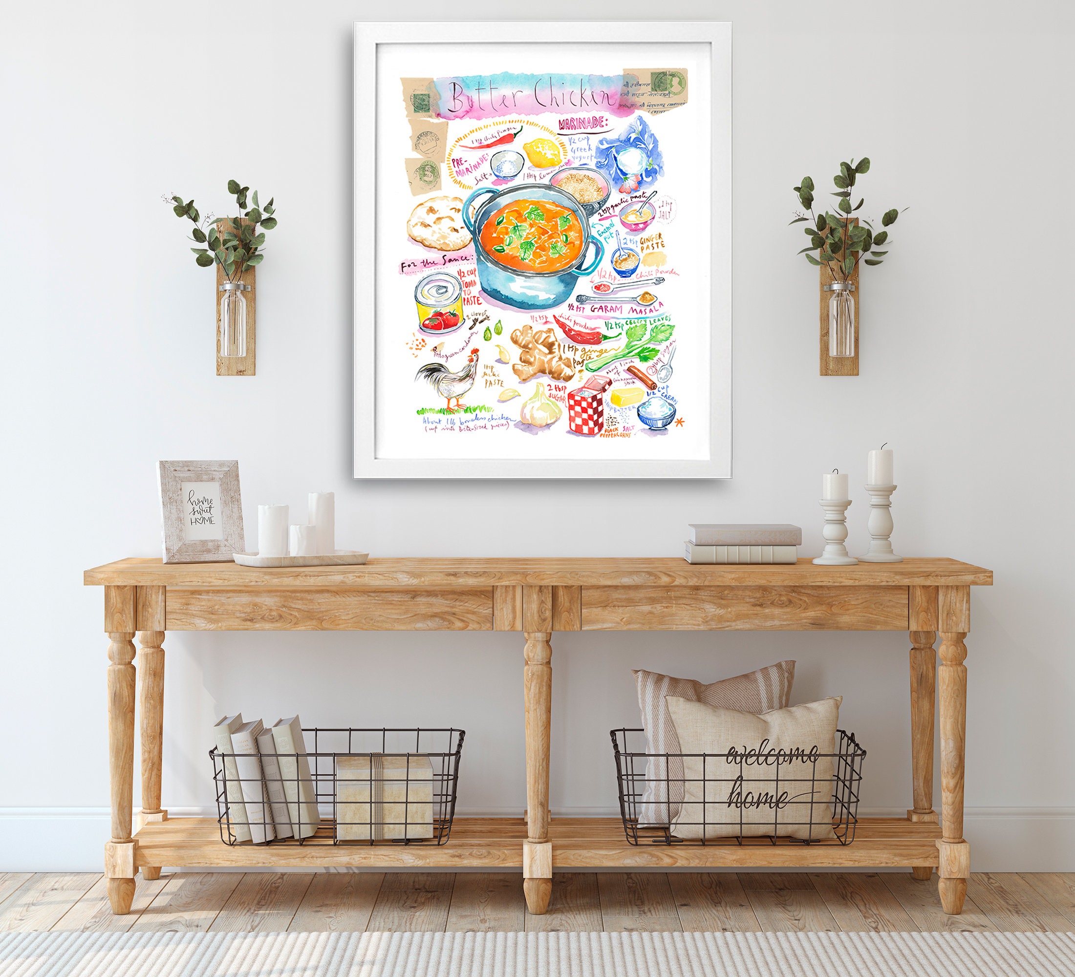Large Indian Butter Chicken Recipe Poster, Home Decor, Watercolor ...