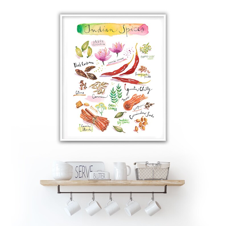 Large Indian Spices Poster, India Kitchen Print, Watercolor Painting ...