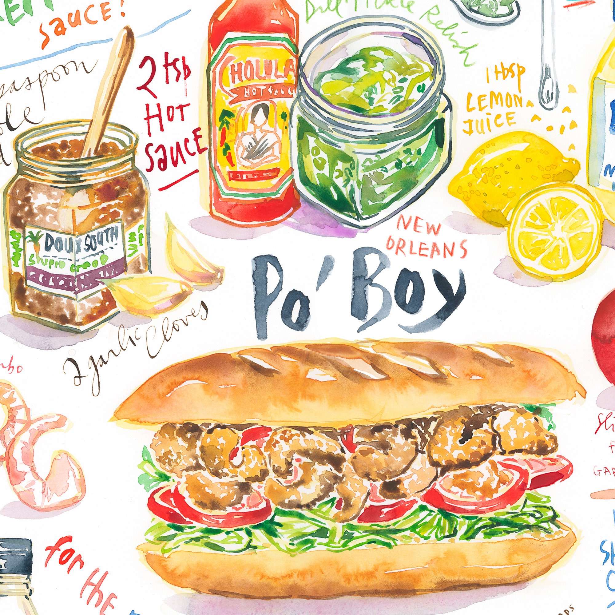 Large Louisiana Po Boy Recipe Poster New Orleans Food Wall Decor Large Louisiana Po Boy Recipe Poster New Orleans Food Wall Decor