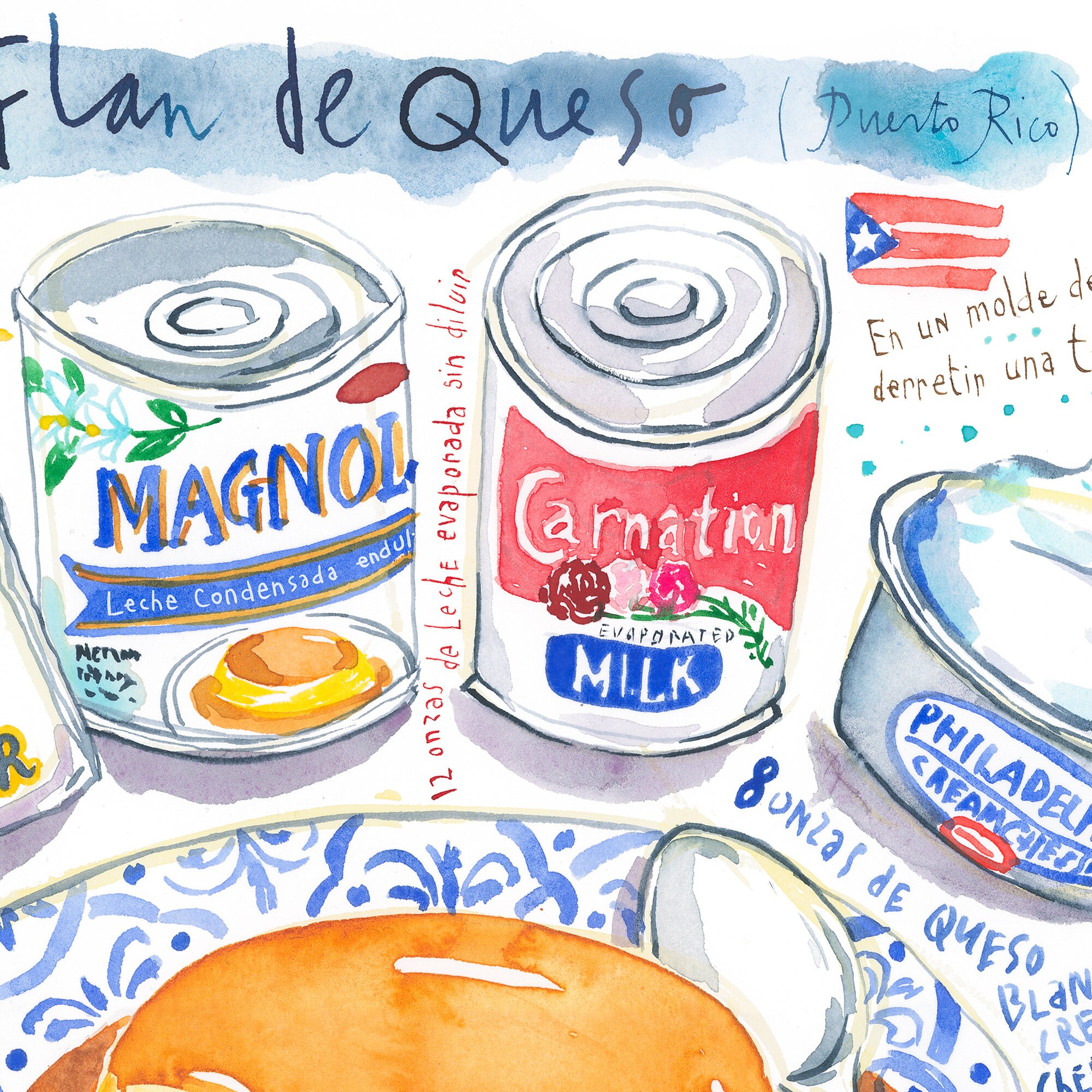 Large Puerto Rican Food Print, Flan De Queso Recipe Poster, Watercolor ... Large Puerto Rican Food Print, Flan De Queso Recipe Poster, Watercolor ...