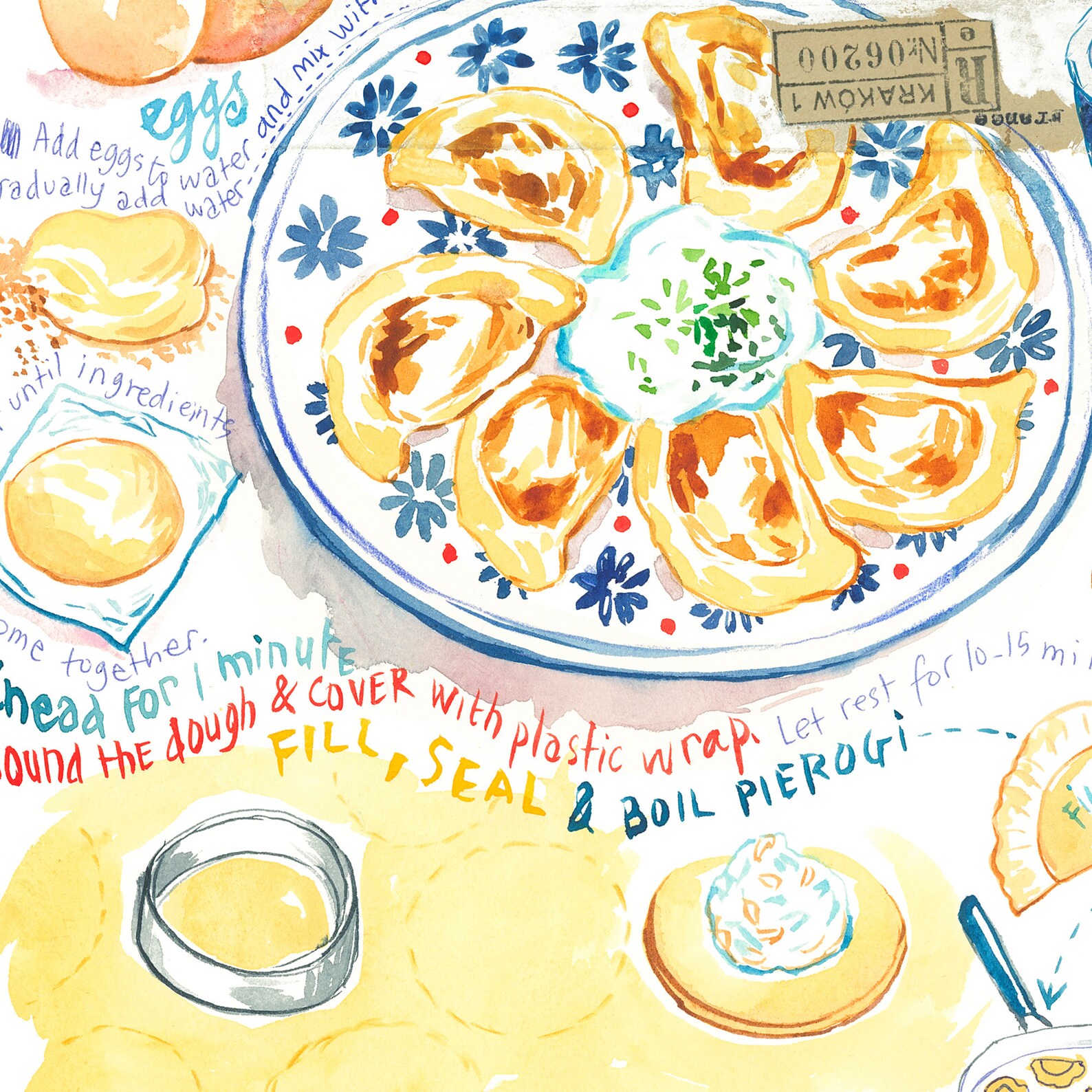 Large Pierogi Recipe Poster, Eastern European Kitchen Wall Art, Polish ...