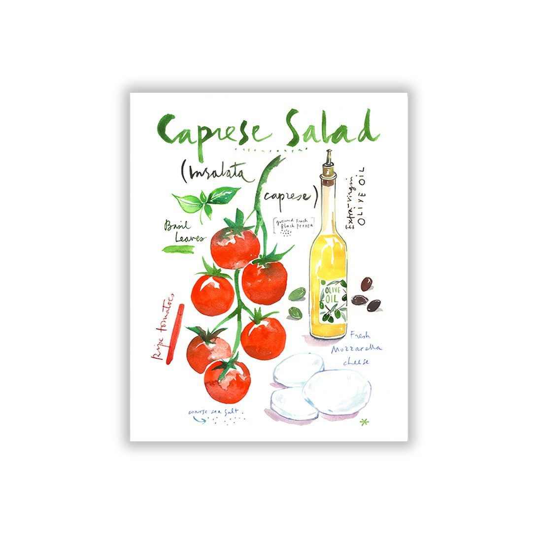 Italian Caprese Salad Recipe Poster Italy Food Print Kitchen - Etsy