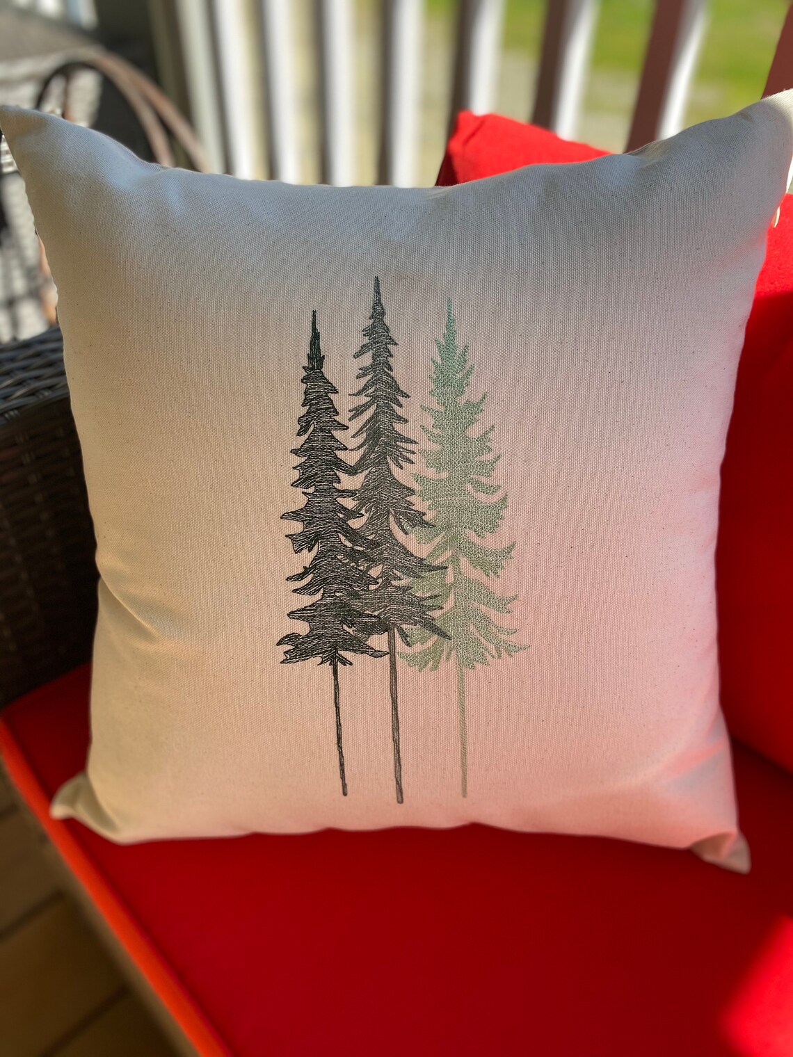 Pine Tree Pillow, Natural/linen,embroidered Designer Pillow Cover ...