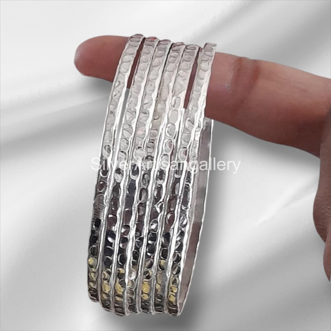 925 Sterling Silver Hammered Bangles, 7 Day Bangles, Half Round Bangles ...