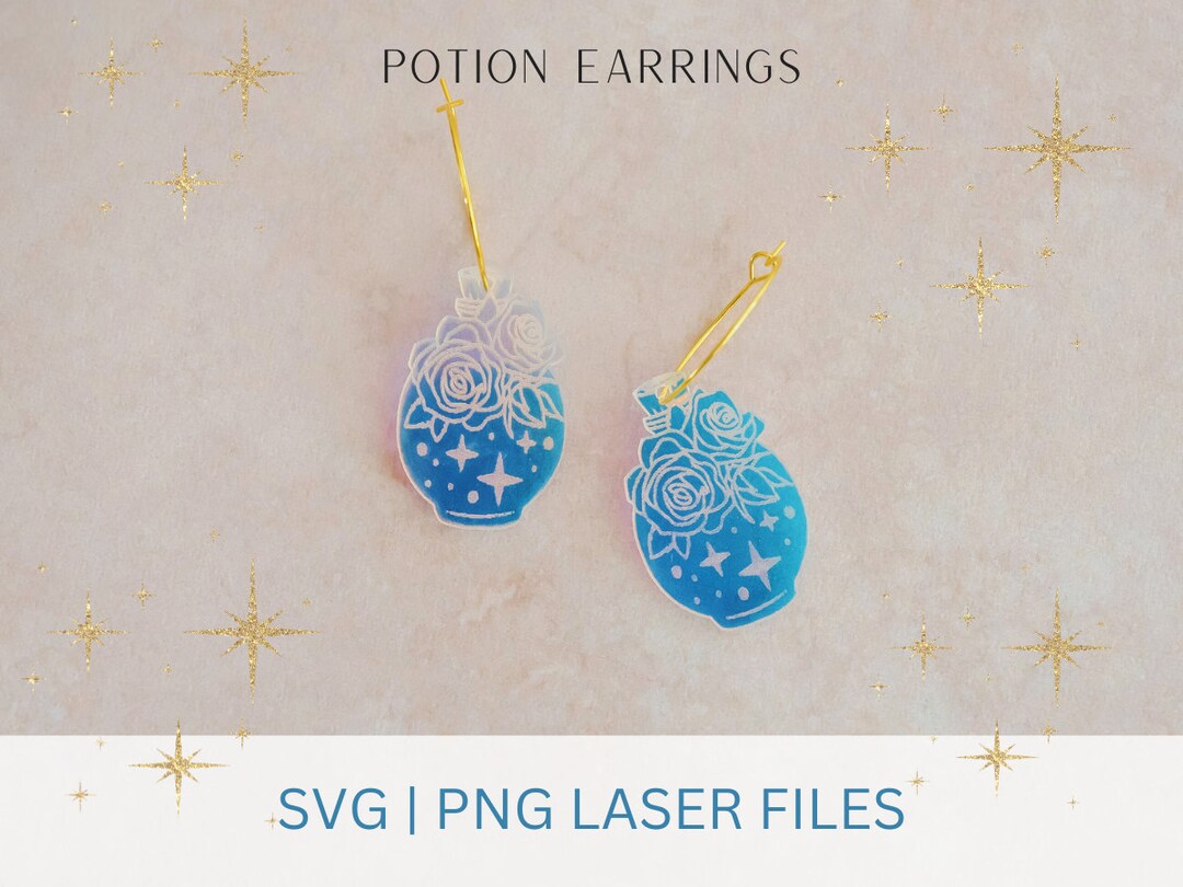 Floral Potion Earring SVG, Fantasy Earring SVG, Mystical Earring SVG, Laser Engraving File ...