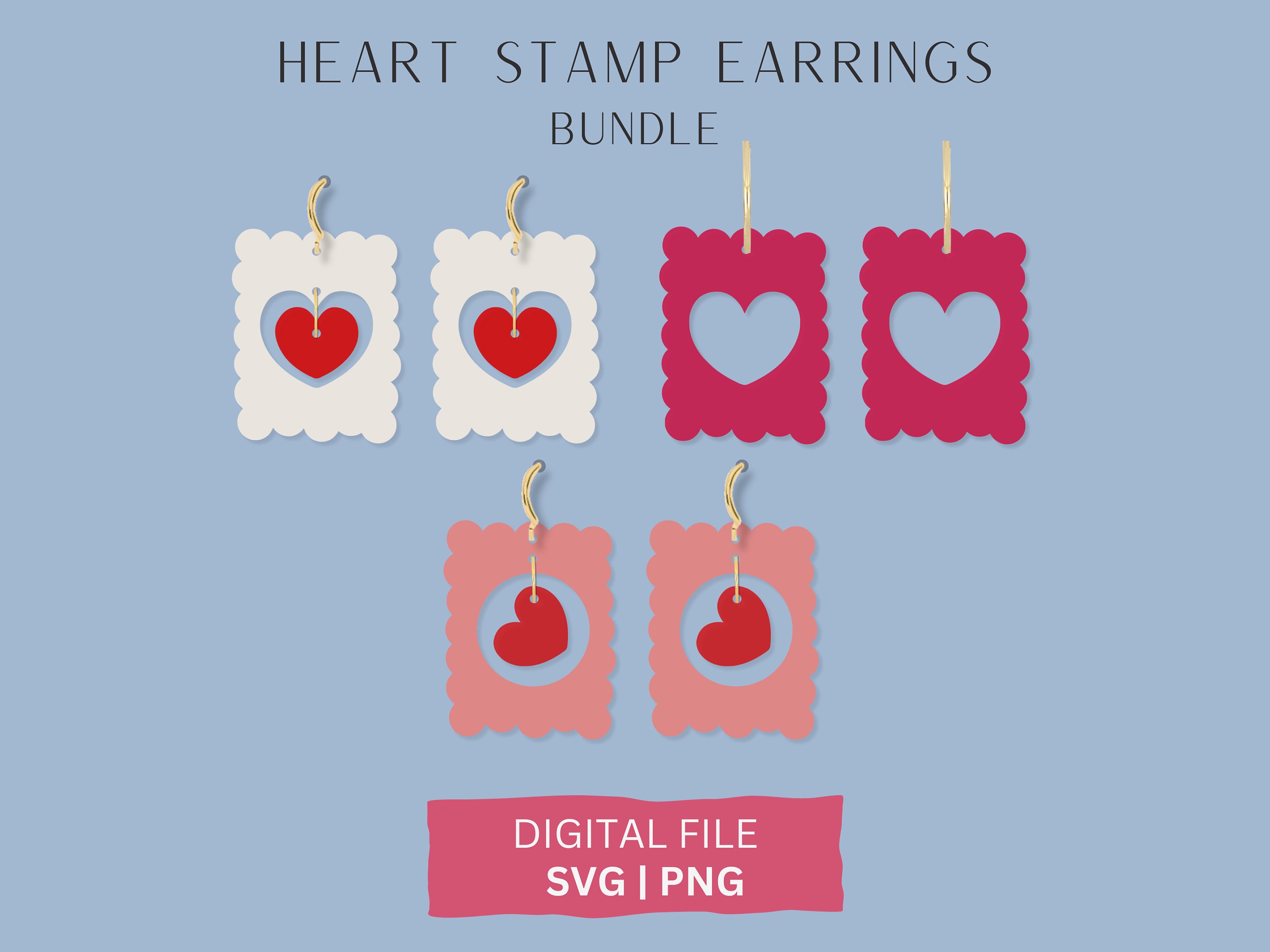 Heart Stamp Earrings SVG Bundle, Valentine's Day Earring SVG, Love ...