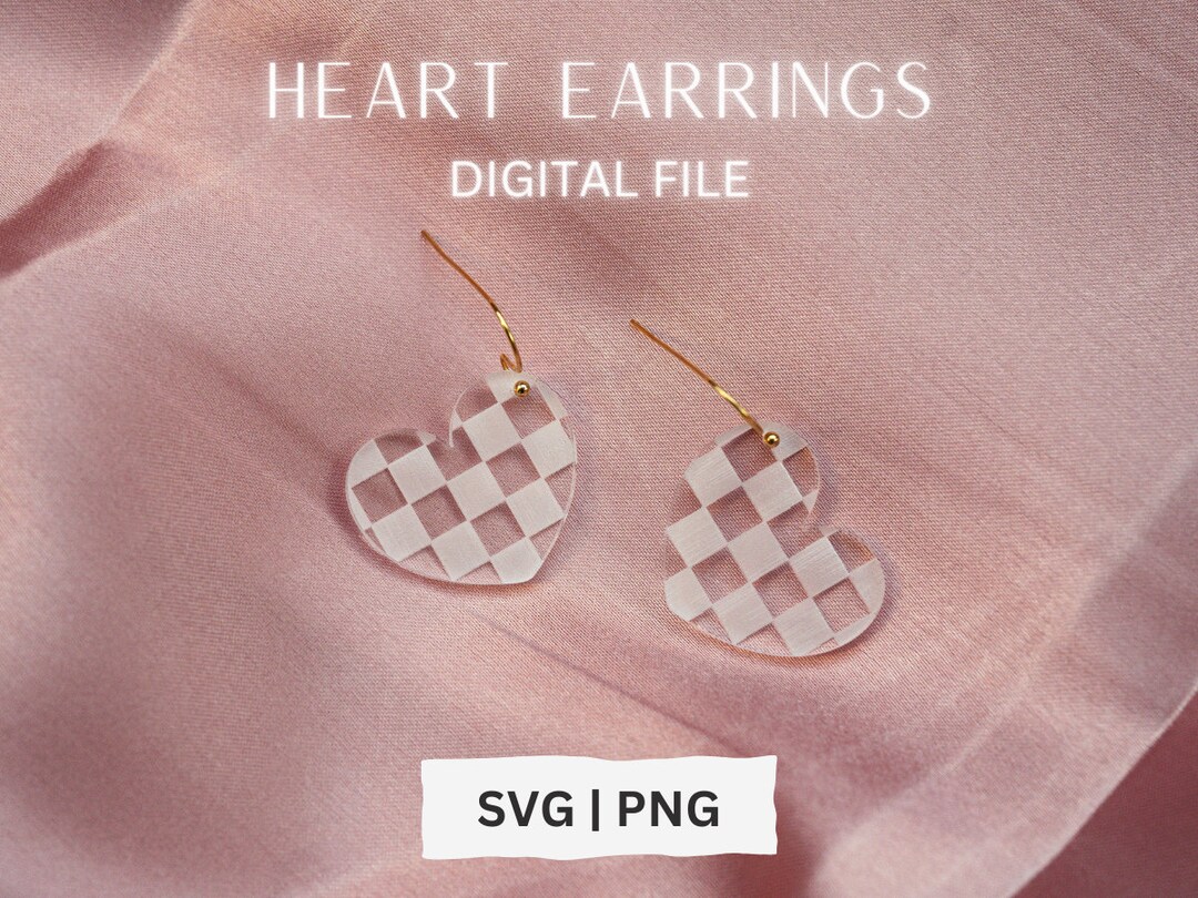 Checkered Engraved Heart Earring SVG, Valentine's Day Earring SVG, Love ...