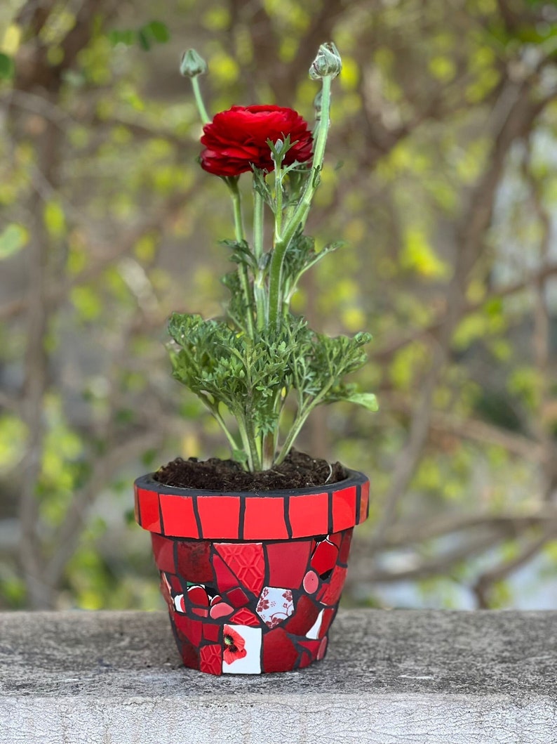 A Mosaic Pot in Red Tones That Adds a Point of Color to Any Place - Etsy