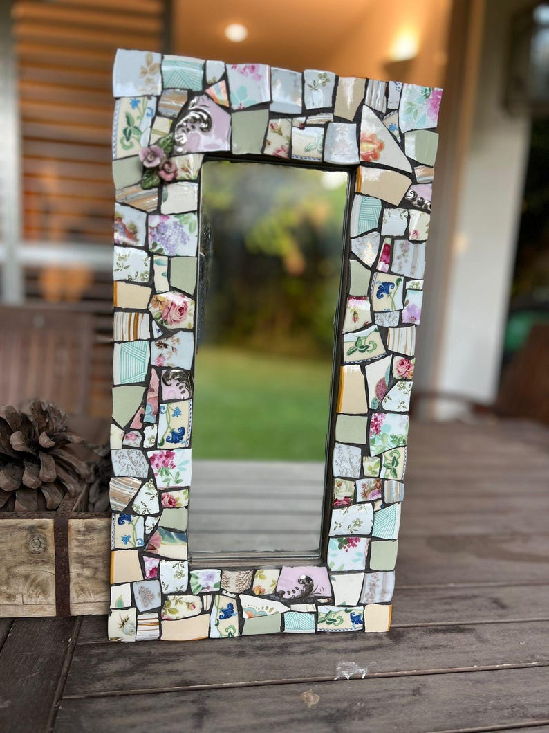 Pastel Mosaic Mirror: Vintage Floral Tile Design - Etsy