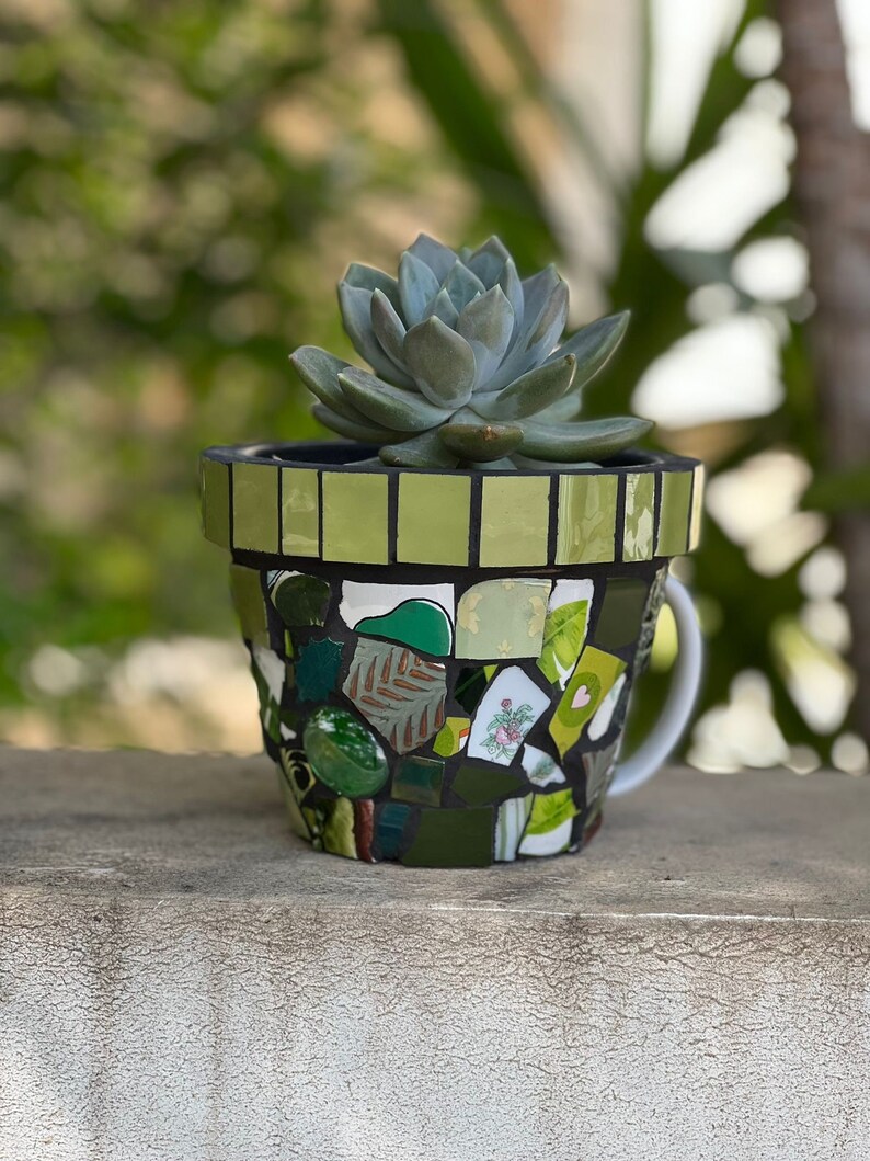 Green Tone Mosaic Pot: Decorative Indoor/outdoor Planter - Etsy