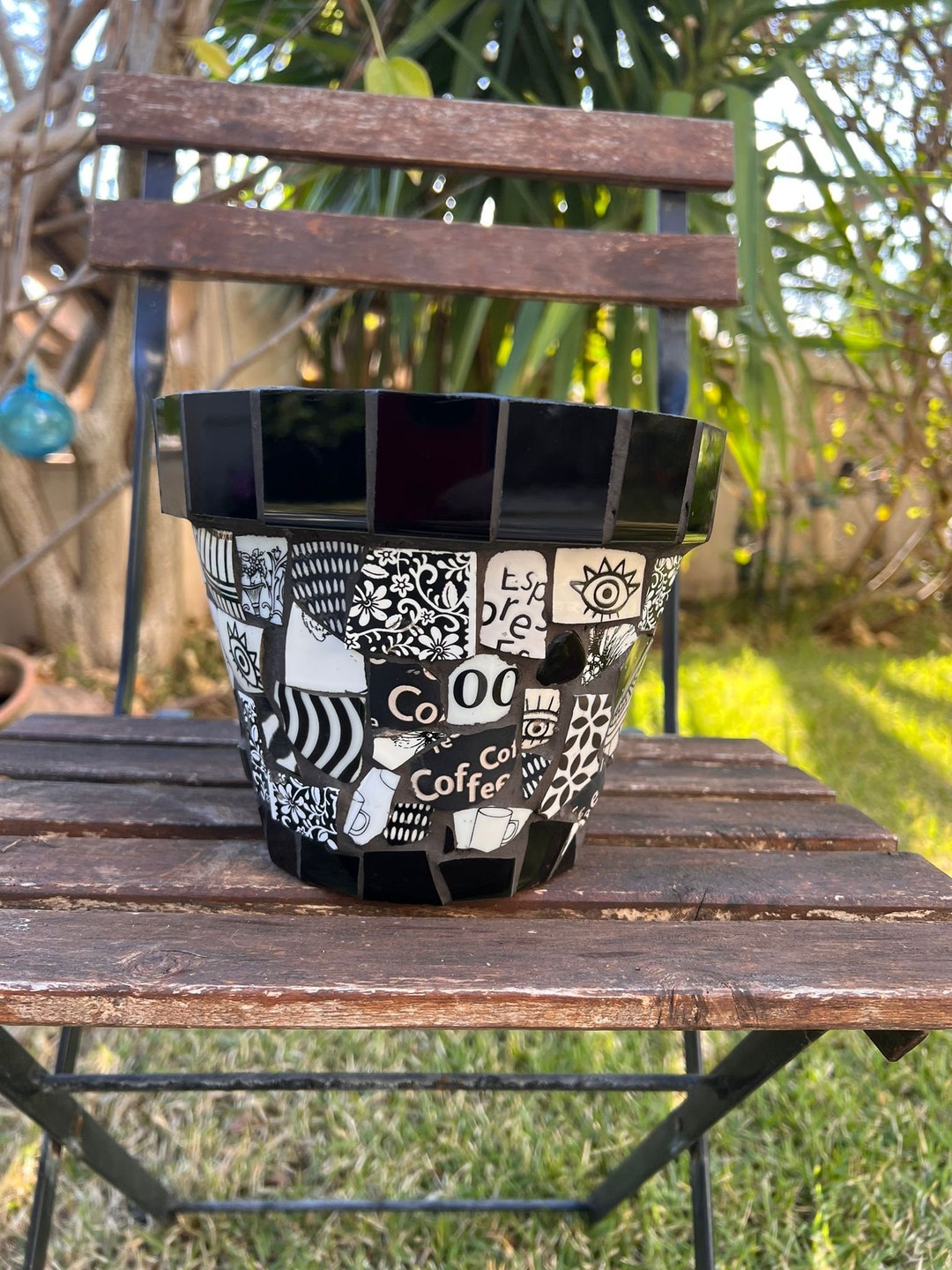 Mosaic Unique Pot, in Shades of Black and White, With a Fragment of an ...