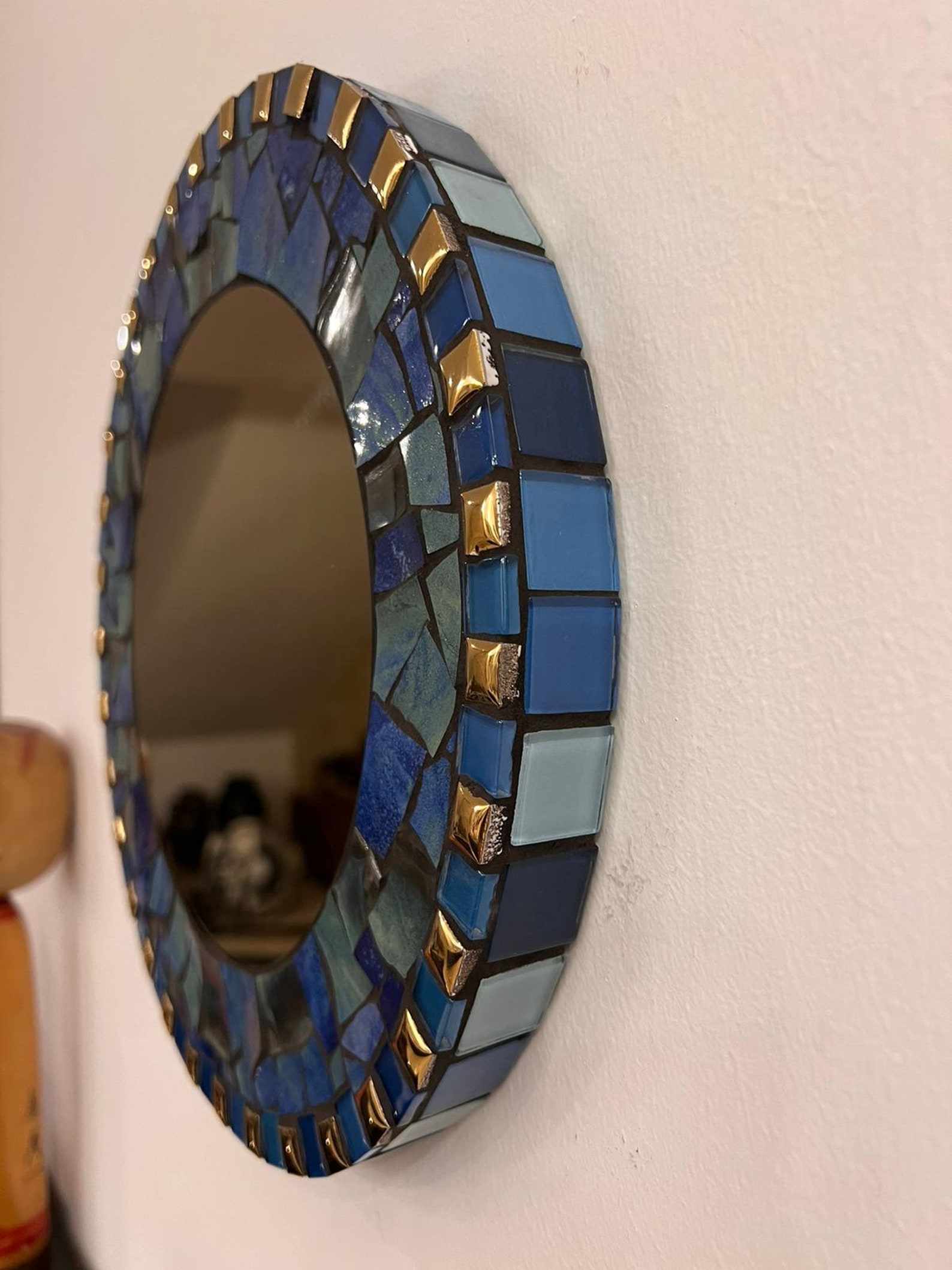 Mosaic Mirror in Shades of Blue - Turquoise With Touches of Gold ...