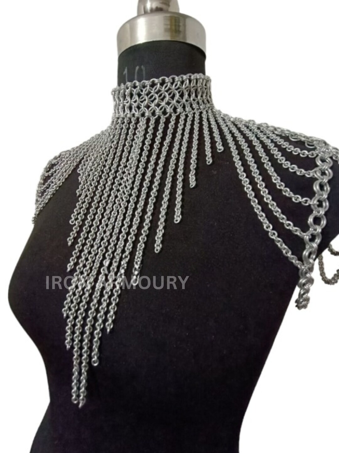 Chainmaile Shoulder Jewelry, Chainmail Collared Neck With Small Chain ...