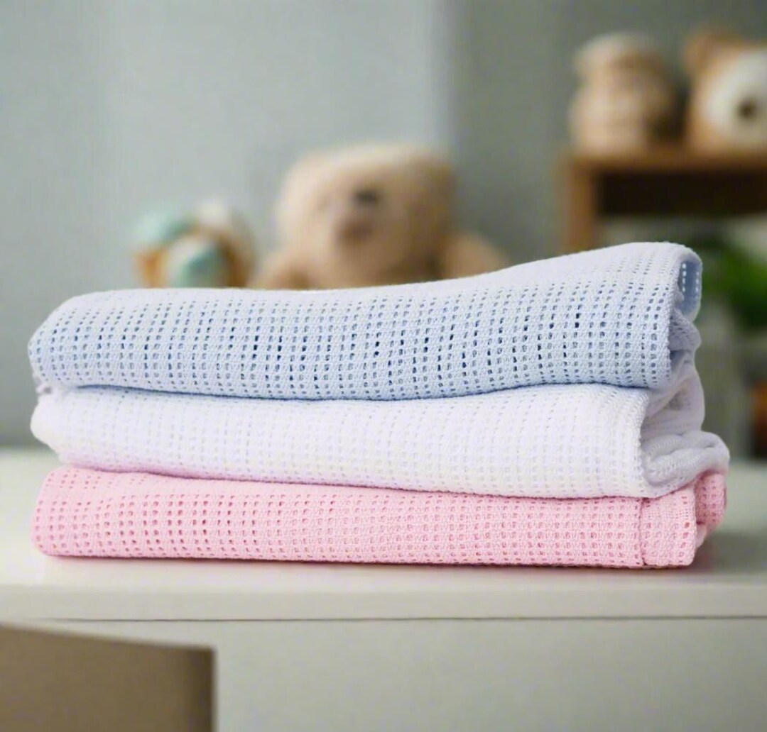 100% Pure Cotton Cellular Baby Blanket for Pram Cot Bed Moses Basket ...