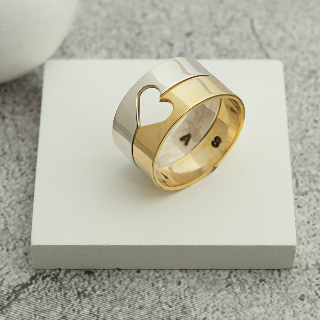 Toi Et Moi Ring Personalized Split Heart Ring Custom Initials Couples ...