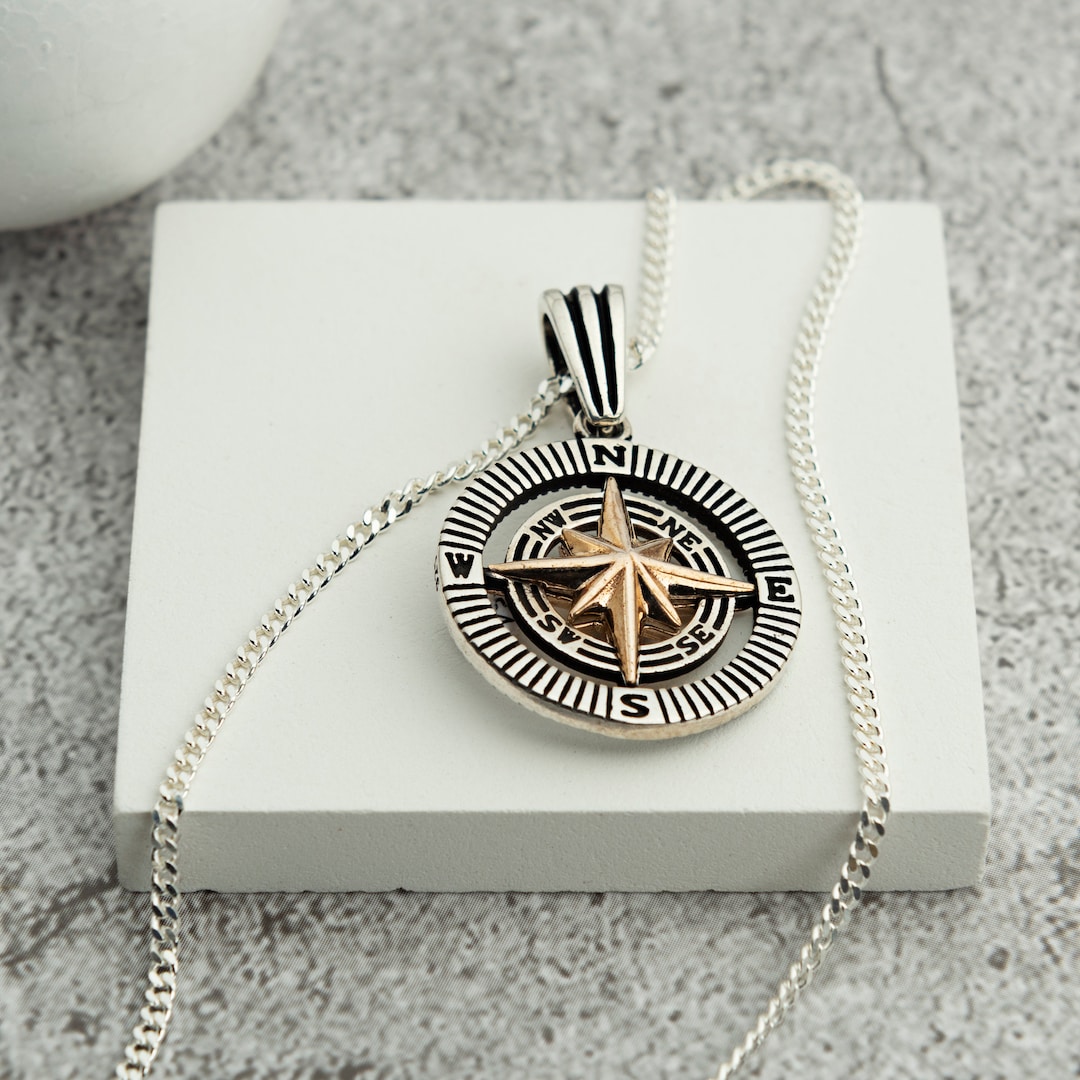 Sterling Silver Compass Necklace: 3D Nautical Pendant, Travel Gift - Etsy