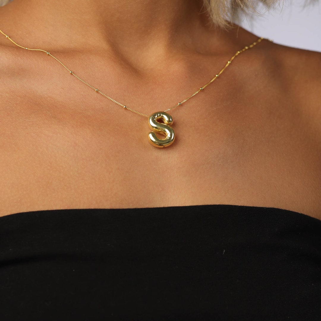 Gold Filled Balloon Initial Necklace: Sterling Silver Pendant - Etsy