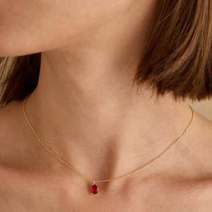Tiny Ruby Gemstone Necklace Gold Drop Ruby Chooker July Birthstone Jewelry Dainty Ruby Necklace ...