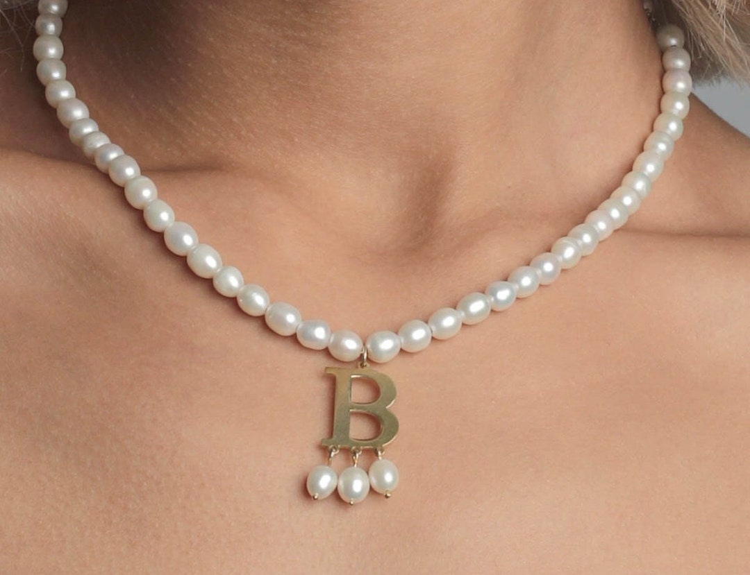 Gold Initial Letter Freshwater Pearl Necklace, Anne Boleyn Custom ...