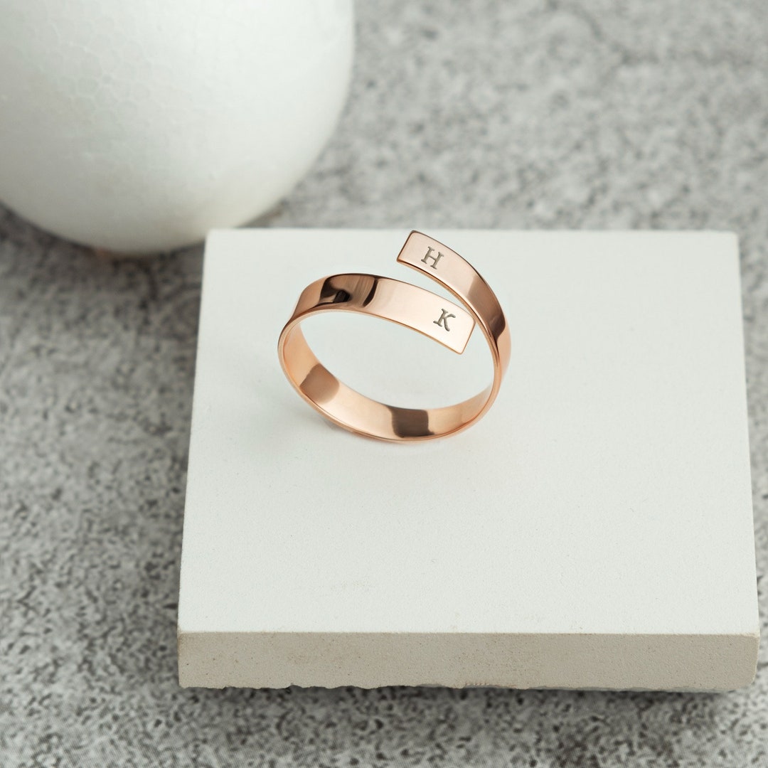 Personalized Dainty Two Initial Ring Couple Matching Ring Custom Letter ...