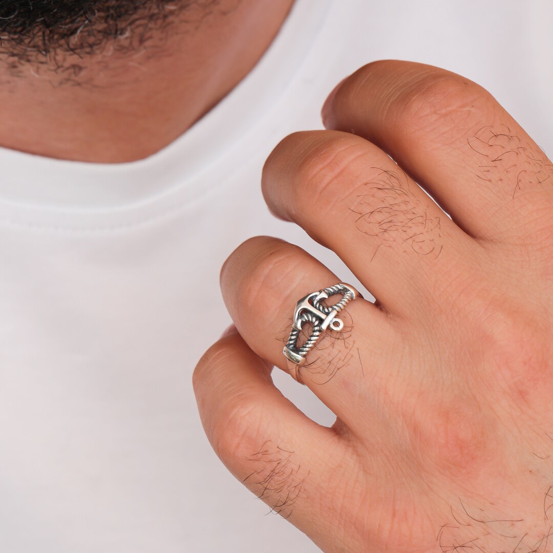 Ring Men Anchor Ring Men's Nautical Ring Ocean Lover Ring 925 Sterling ...