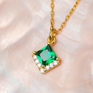 Emerald Green Square Jewelry Set, Emerald Necklace and Earrings Set ...