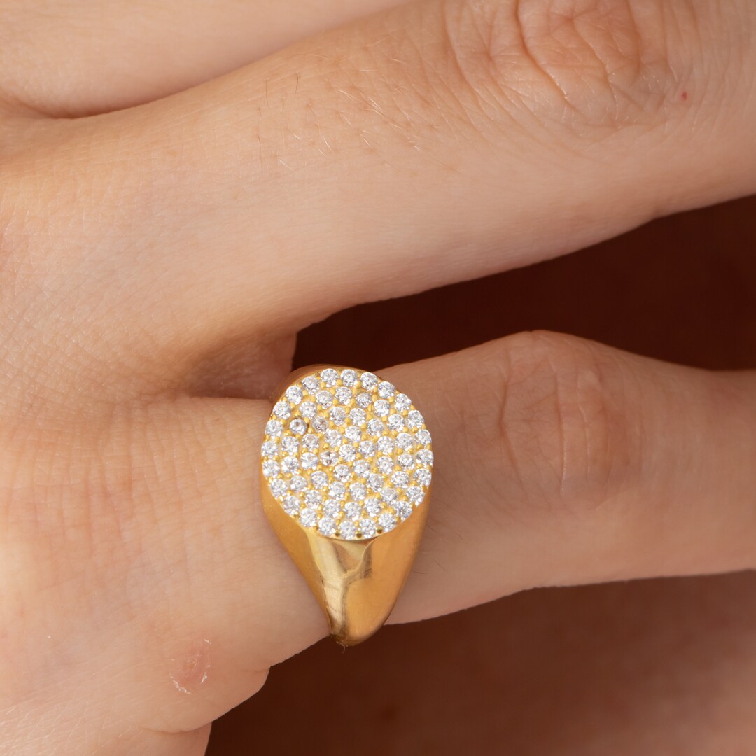 Knight Ring Pave for Pinky Signet Ring Signet Diamond Gold Plated Pave ...