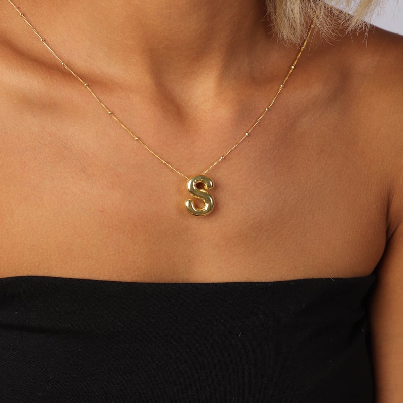 Balloon Letter Necklace 14k Initial Bubble Necklace Gold - Etsy