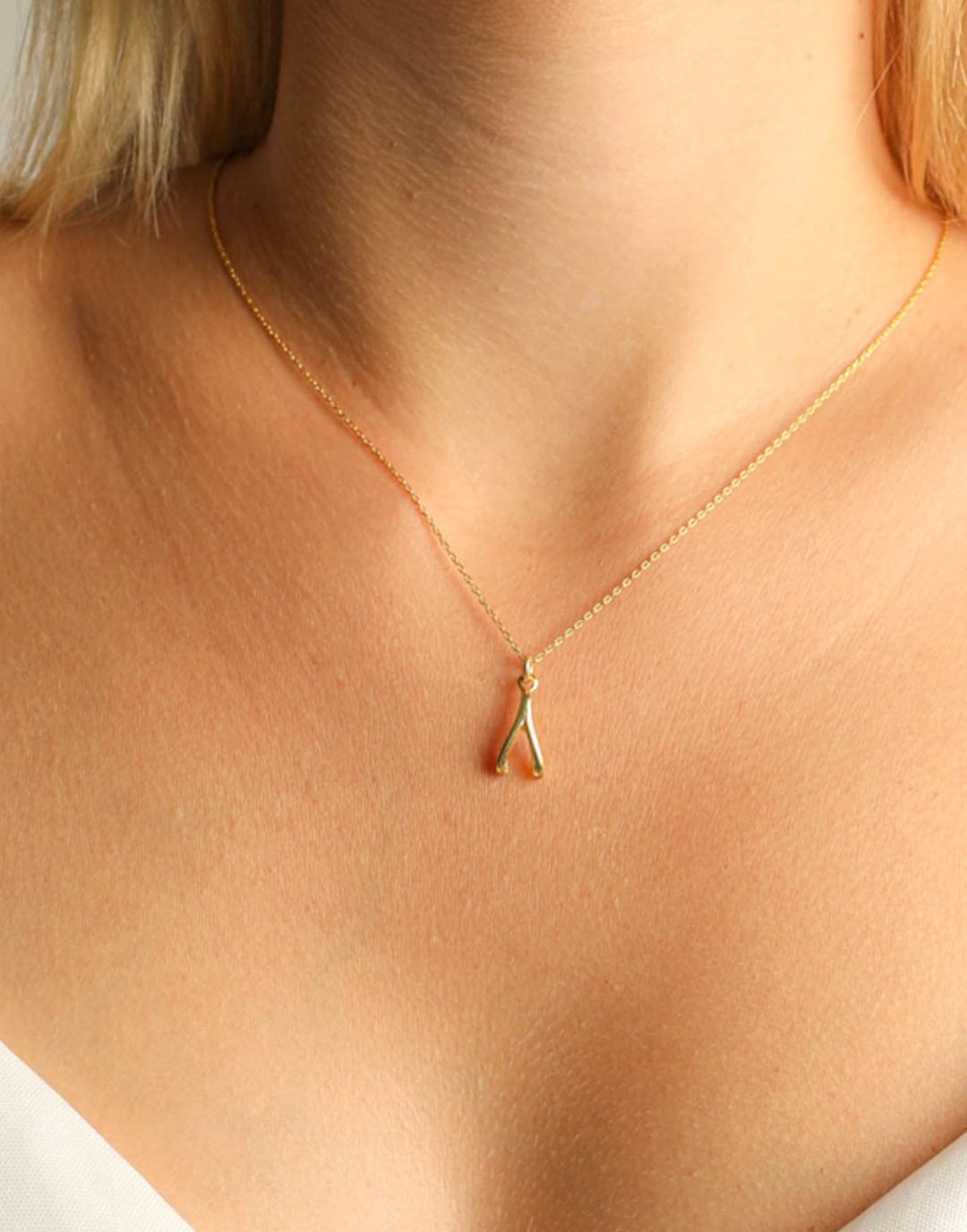 Tiny wishbone necklace store