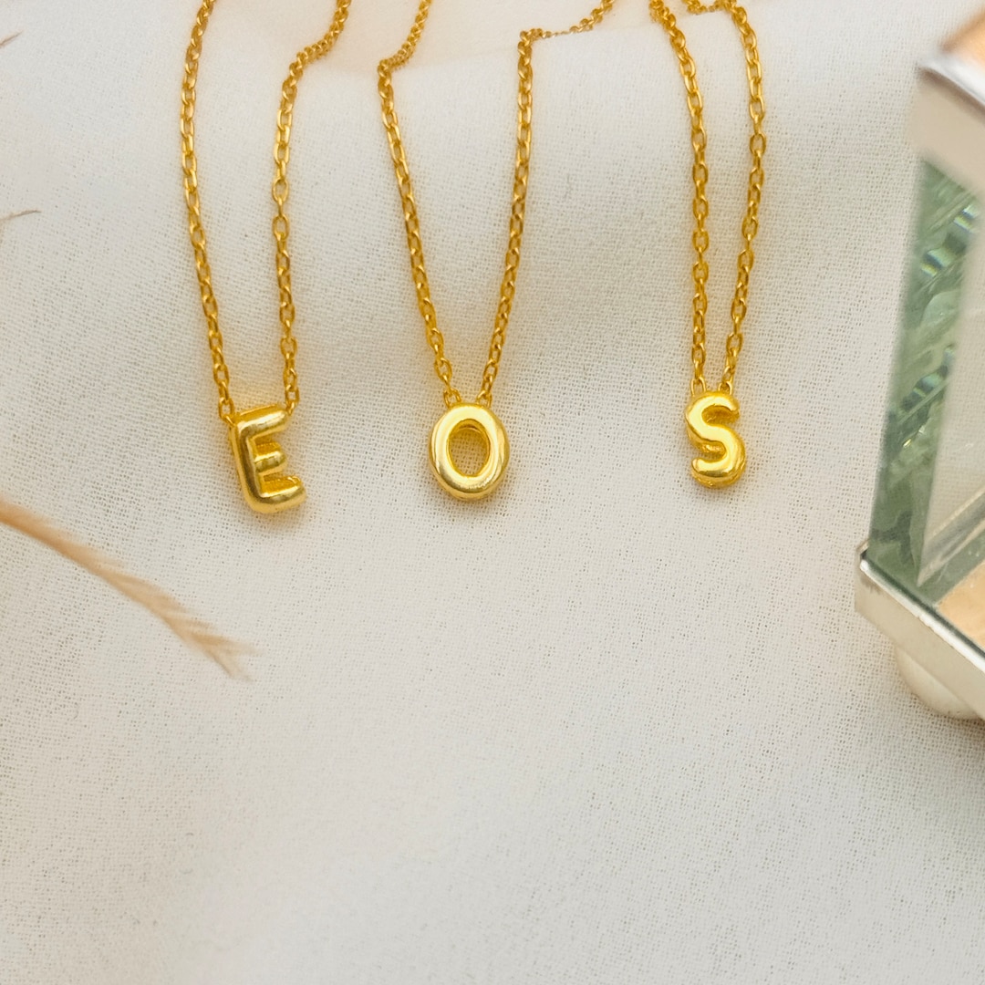 3D Bubble Initial Necklace Personalized Letter Necklace Gold Letter ...